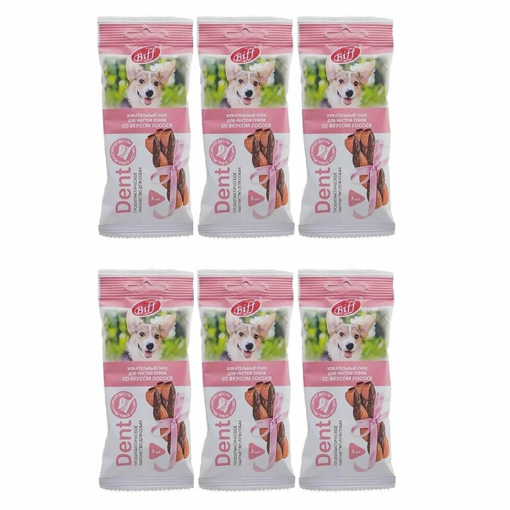 Biff Dent Лакомство для собак снек, со вкусом лосося, 40 г, 6 уп