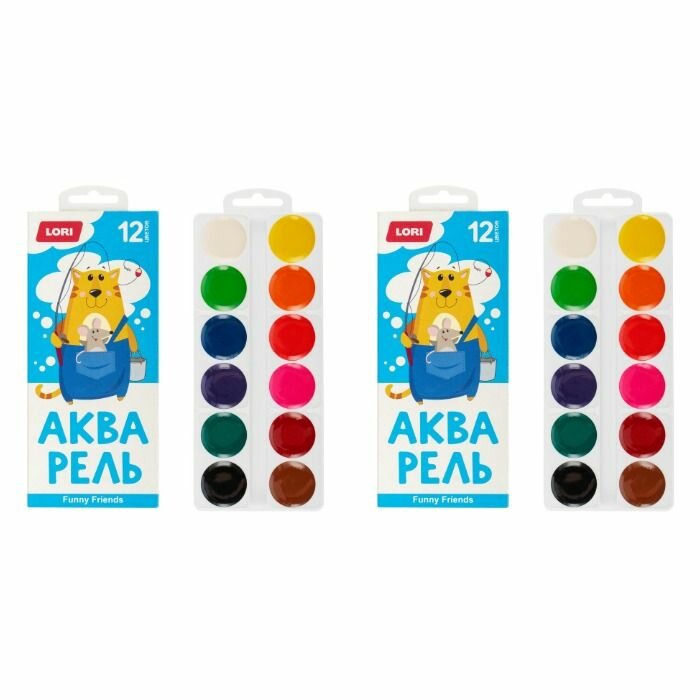 Lori Краска Акварель, Funny Friends, 12 цветов, 2 шт