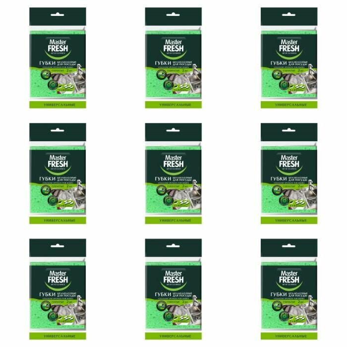 Master FRESH Губки кухонные для посуды, Целлюлозные 2 шт в упаковке, 9 шт