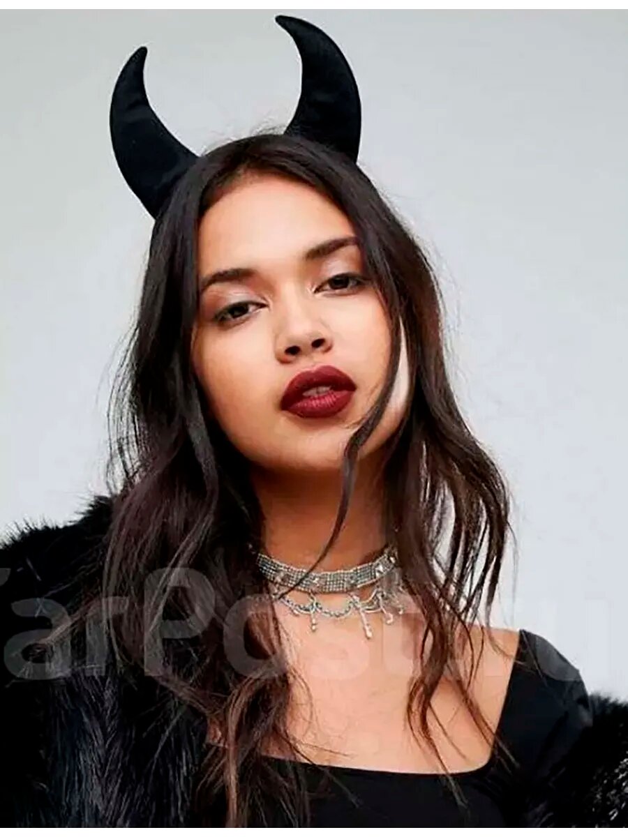 Ободок Сфера "Рожки чертенка", плюш, декоративные рожки, черный, 10см