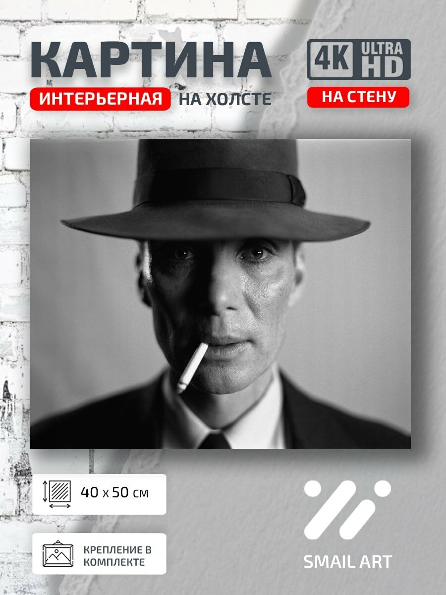 Картина на холсте интерьерная 40 на 50 на стену Оппенгеймер Монохром для гостиной атмосфера