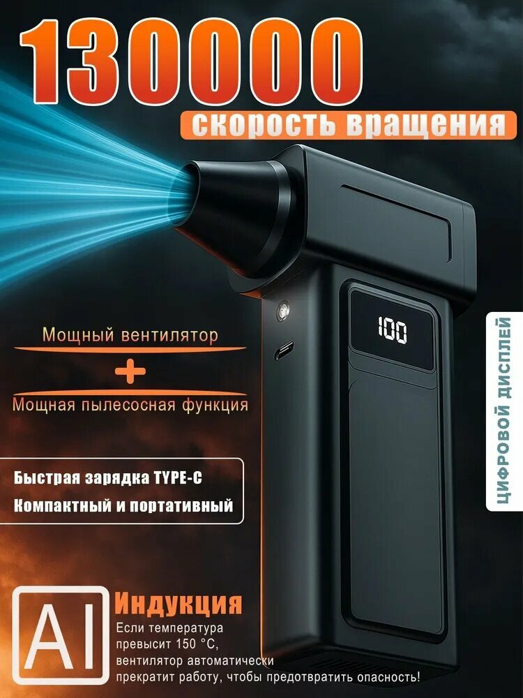 Портативный турбовентилятор SU7X - 130000 об/мин, 4 скорости, подсветка, Type-C