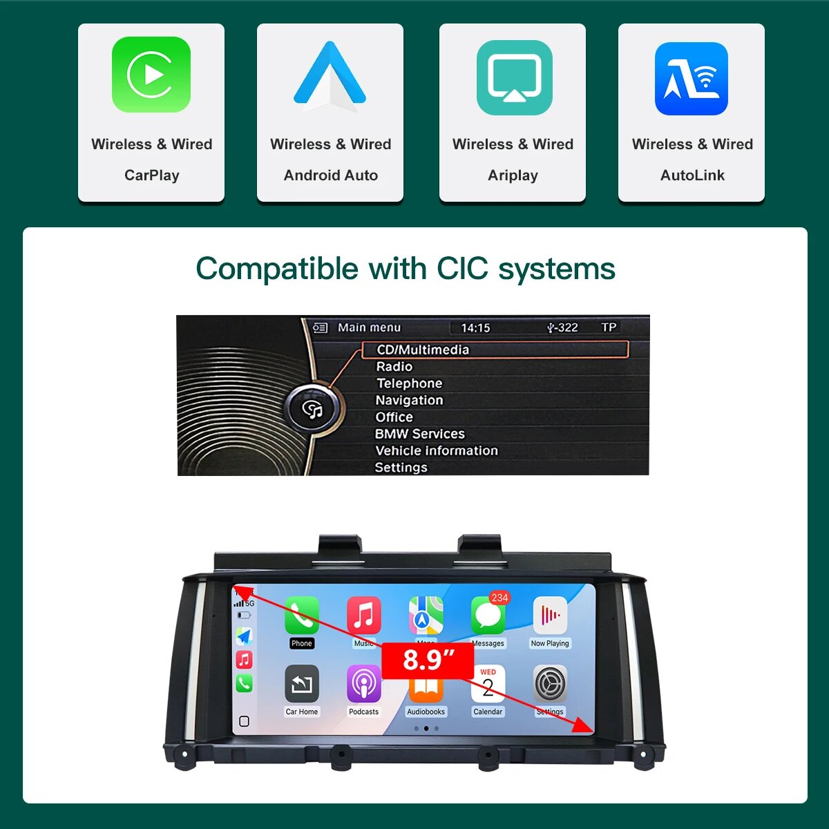 8,9-дюймовый монитор с сенсорным экраном для BMW X3 F25 X4 F26 с системой CIC/NBT, X3 CIC 8.9 inch