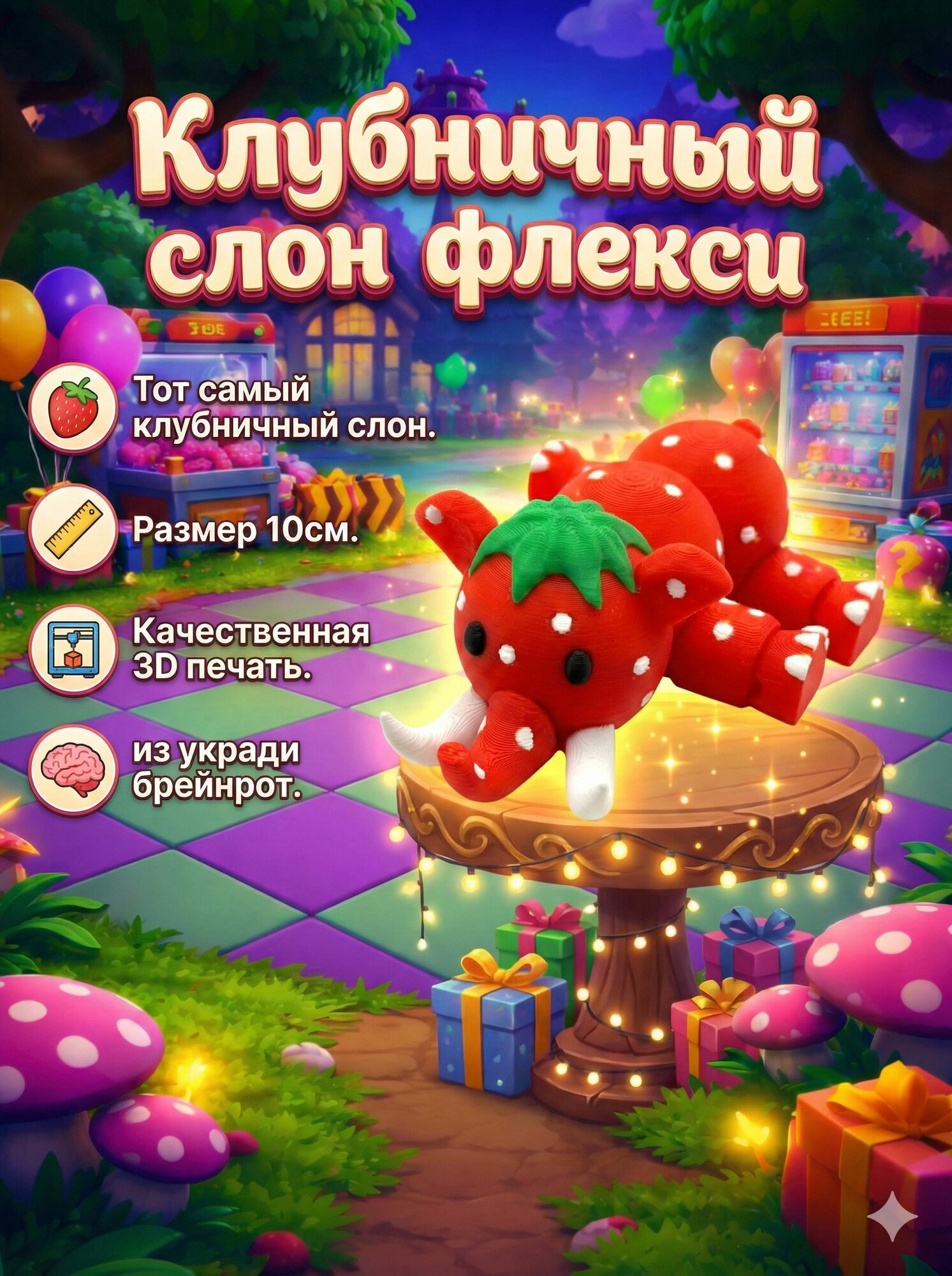 Флекси Клубничный слон из игры Укради Брейнрот/Strawberry Elephant фигурка
