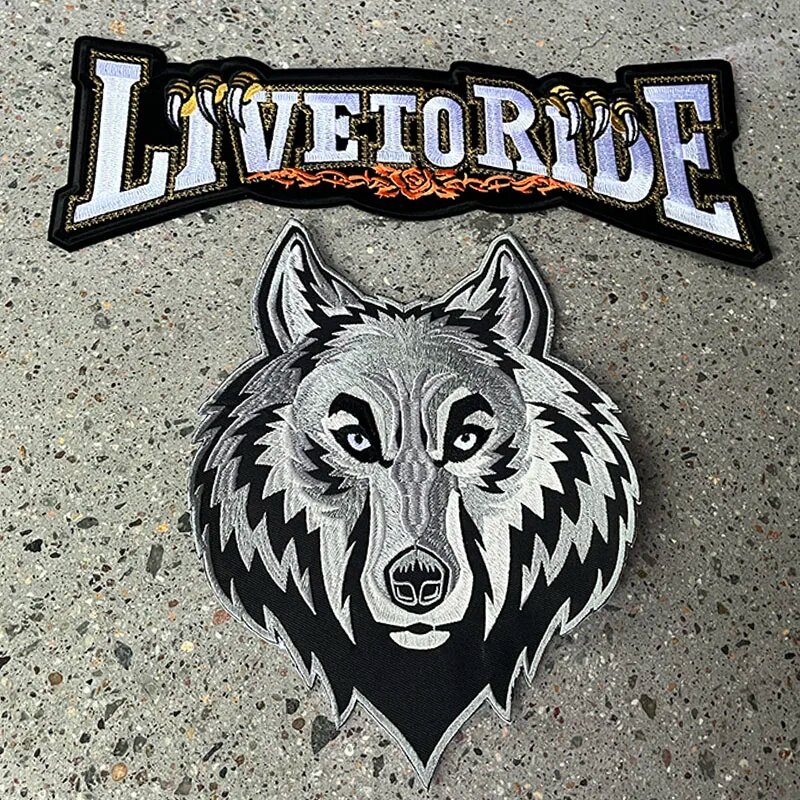Байкерская нашивка Live To Ride с волком, цвет DB0949CT