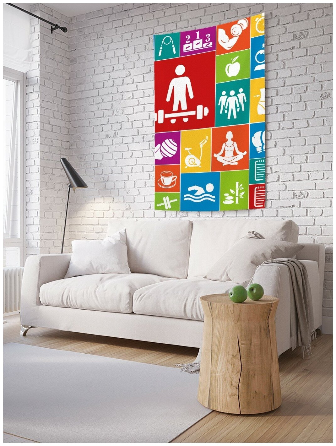 Фотопанно на стену тканевый вертикальный 150х200 "Символы спорта" , JoyArty