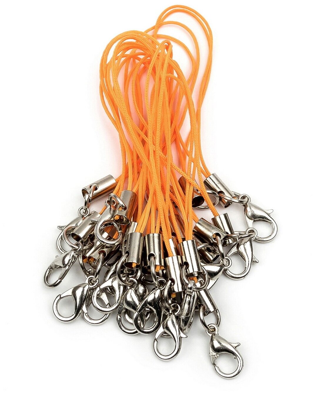 Шнурок для мобильного телефона с колечком, размер колечка 6 мм, размер карабина 12х6 мм, цвет оранжевый, 20 шт.