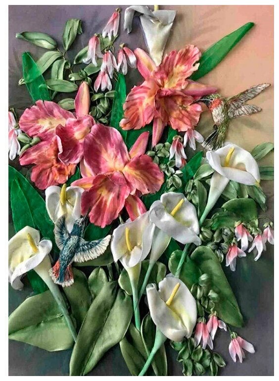 Вышивка лентами Каролинка "Колибри", 27,7x34,5 см