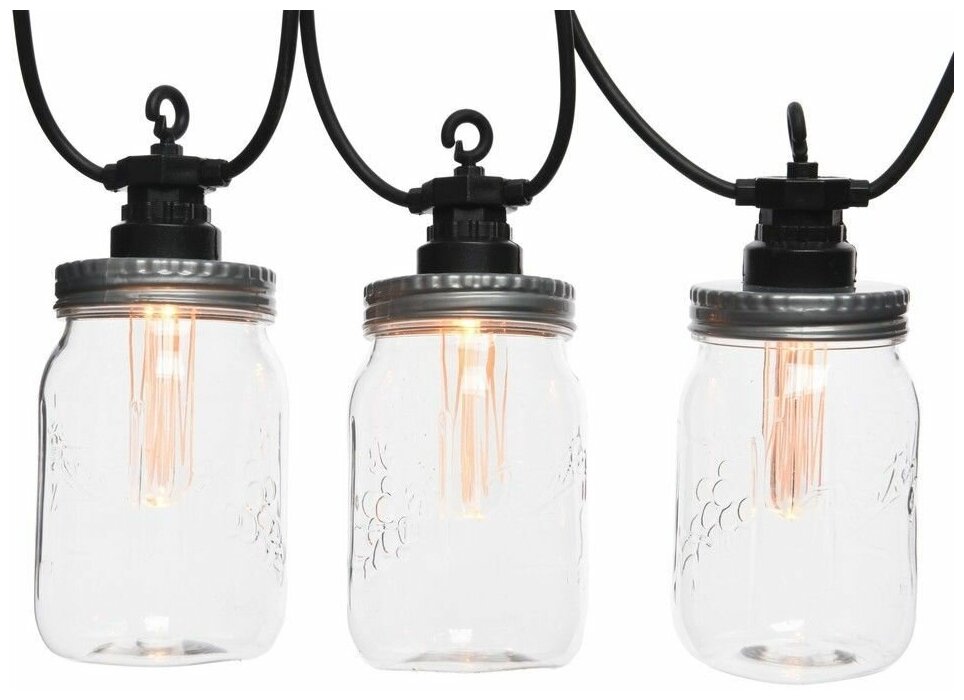 Ретро гирлянда 10 экстра тёплых белых LED-огней, 4.5+5 м, чёрный провод, коннектор, уличная, Kaemingk (Lumineo)