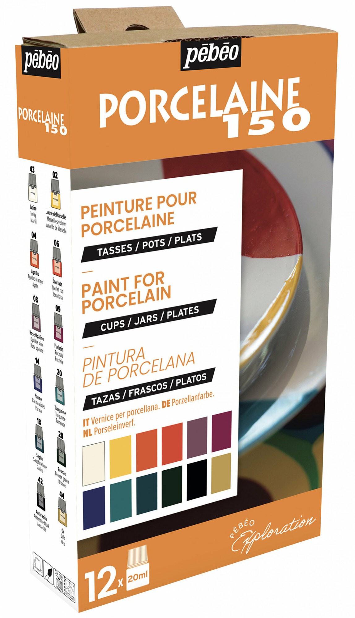 PEBEO' Porcelaine 150 Иссл. набор красок под обжиг фарфора и керамики 12 цв. х 20 мл цвет 757472 глянцевые №2