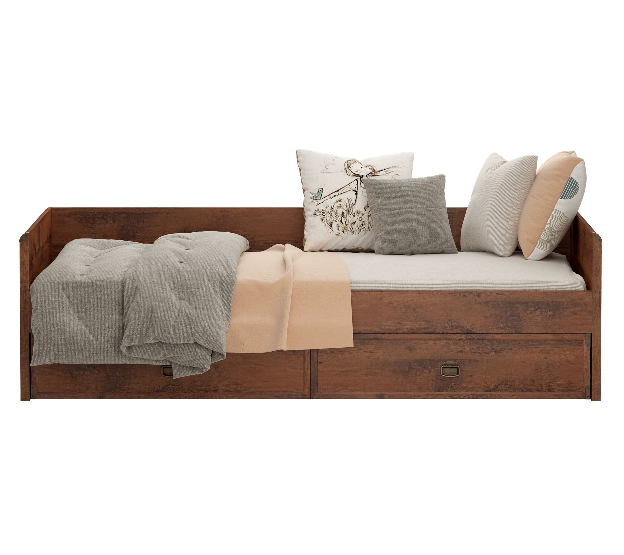 Кровать БРВ Мебель индиана JLOZ1S 90 Дуб саттер Размеры: Высота 605мм Глубина 2064мм Ширина 940мм