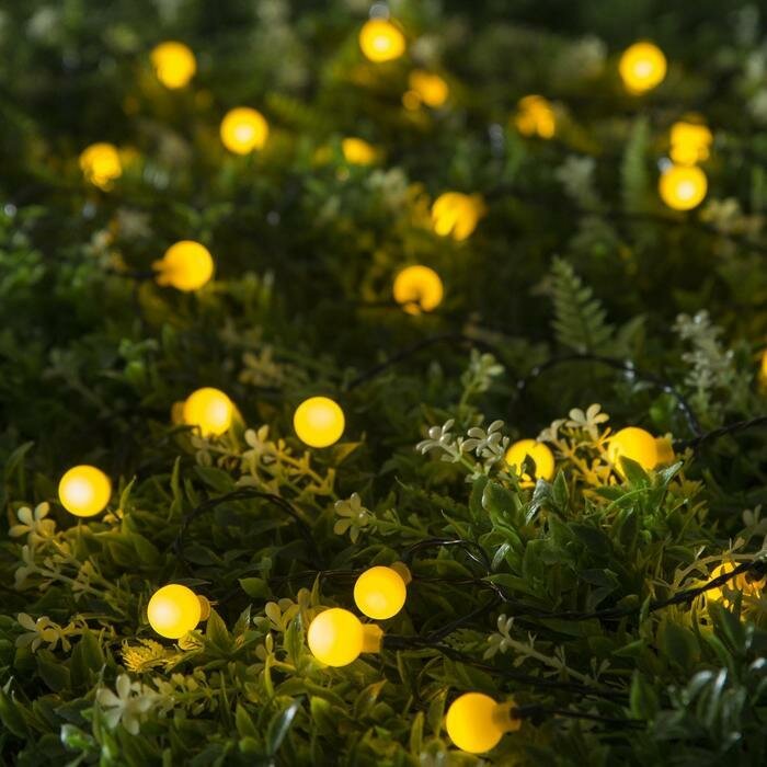 Гирлянда Нить 4.5 м с насадками Шарики , IP44, тёмная нить, 30 LED, свечение жёлтое, 2 режима, солнечная батарея