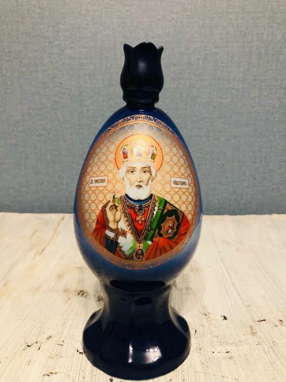 Яйцо пасхальное, подсвечник "Николай Чудотворец", 19см, фарфор, деколь