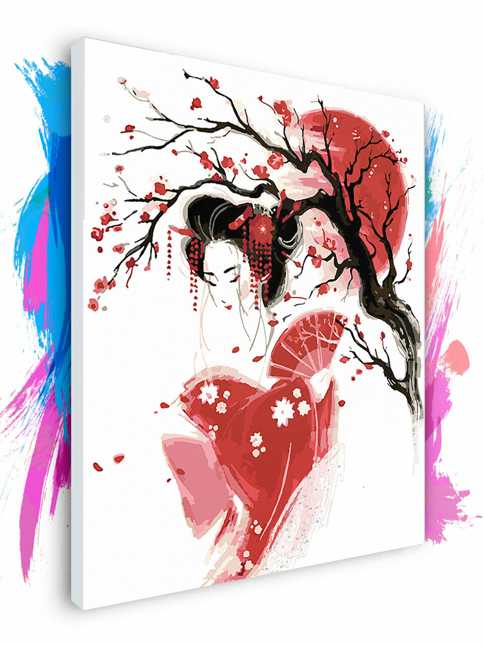 Картина по номерам на холсте Гейша с веером, 40 х 50 см