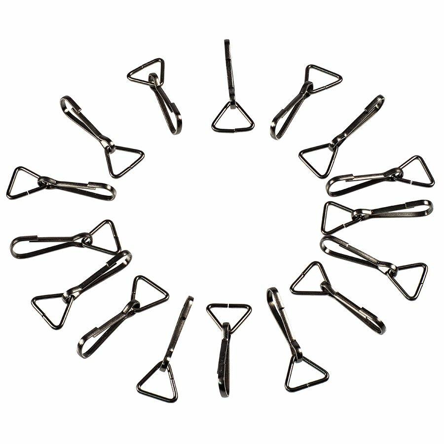 Карабин металлический с треугольным кольцом для сумок и рукоделия №3141 (20 мм + 10 мм), темный никель (Bl-Ni), 16 шт.