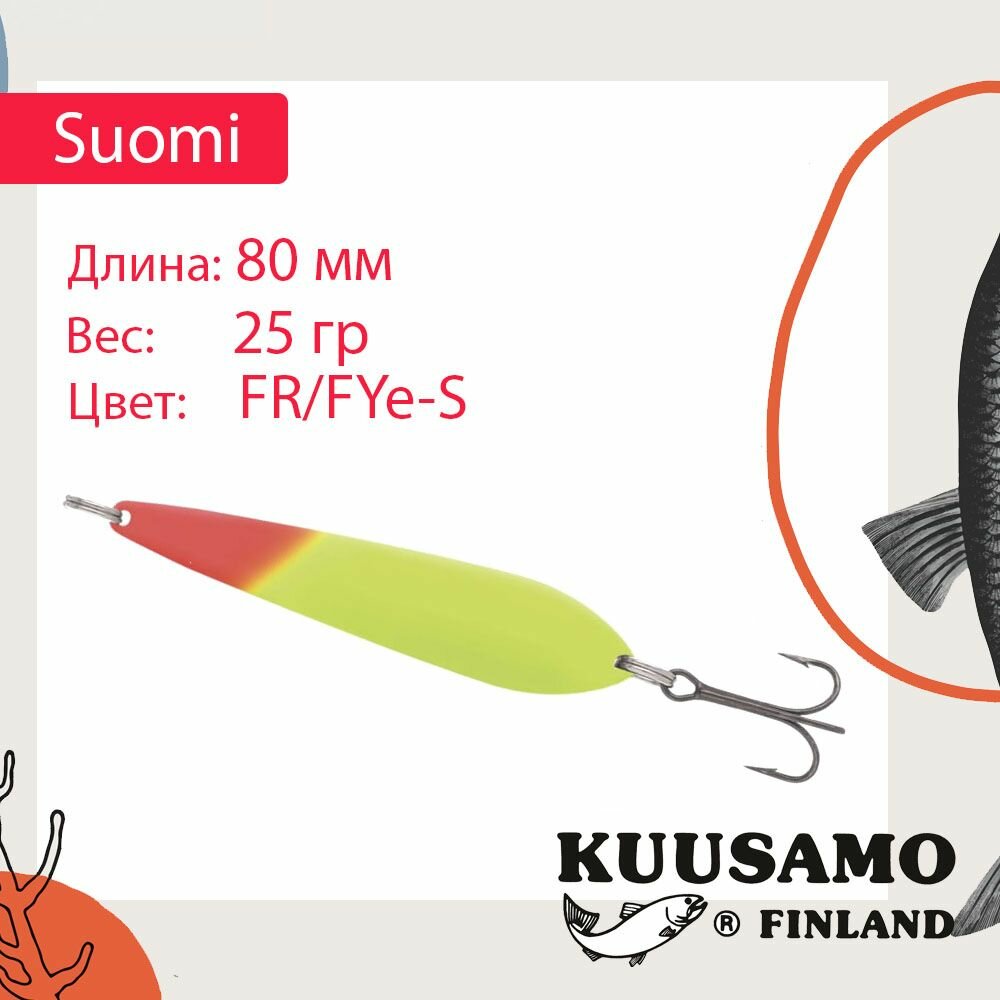 Блесна для рыбалки Kuusamo Suomi 80/25 FR/FYe-S, UV (колеблющаяся)