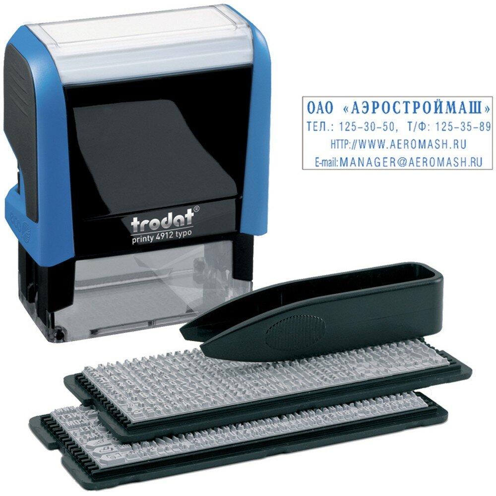 Штамп самонаборный 4 строки, оттиск 47х18 мм, синий (4912)