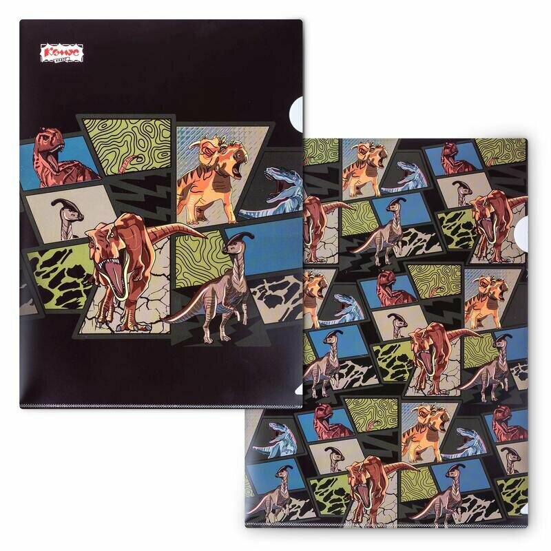 Папка-уголок Комус Класс Дино Комикс А4 пластиковая 200 мкм 2 штуки в упаковке, 1937663