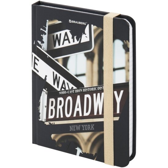 Блокнот Brauberg с резинкой в клетку 96 л, малый формат А6 (109х148 мм), твердая обложка, , "Broadway", 113739