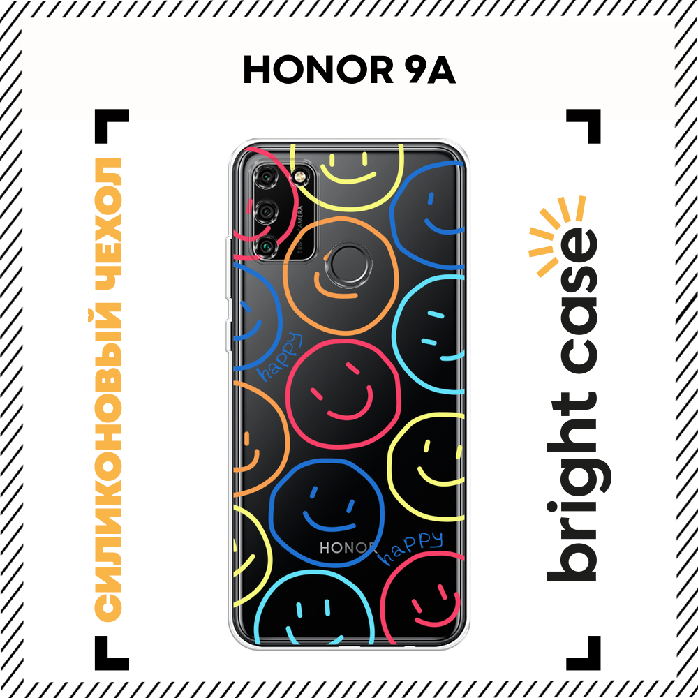 Силиконовый чехол на Honor 9A / Хонор 9А с принтом Смайлы, прозрачный