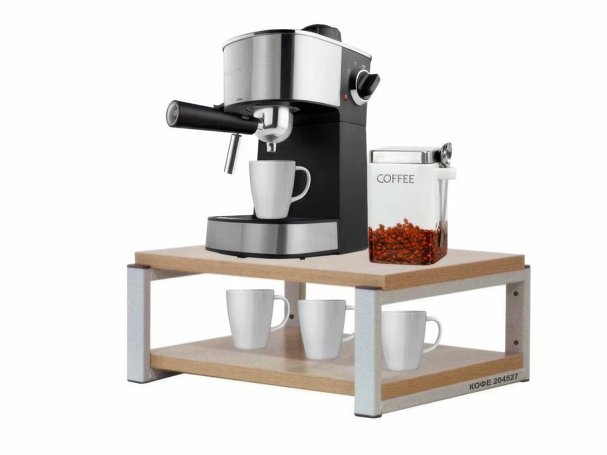 Полка для кофемашины GARROSS "SIBERIA 204527", две полки 30х40 см, высота 17 см, каркас серый, цвет полок дуб сонома