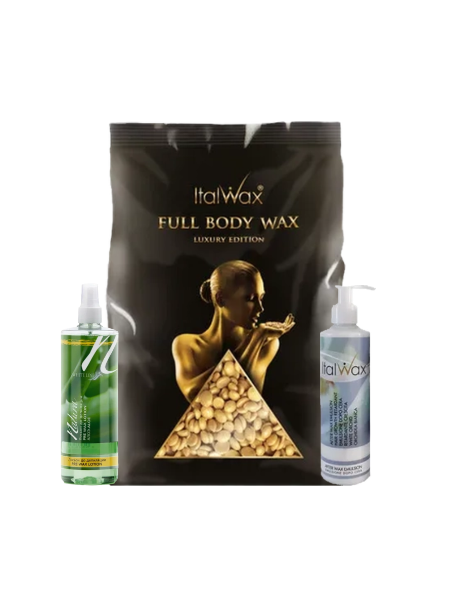 Воск в гранулах ITALWAX Full Body Wax ,1000гр+(Набор уход до/после Лосьон Алоэ, Бел орхидея,250 мл)