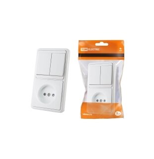 TDM Блок комбинированный бквр (верт.) (роз. + 2 кл. выкл.) СУ бел. (земля, шторки) БКВР-1 SQ1813-0002