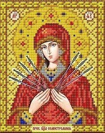 Ткань с рисунком для вышивания бисером Благовест ИС-5039 Богородица Семистрельная (в золоте), 13 х 18 см (Бисер в комплект не входит.)