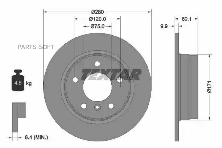 TEXTAR 92055703 Диск тормозной задний с покрытием PRO BMW TEXTAR 92055703