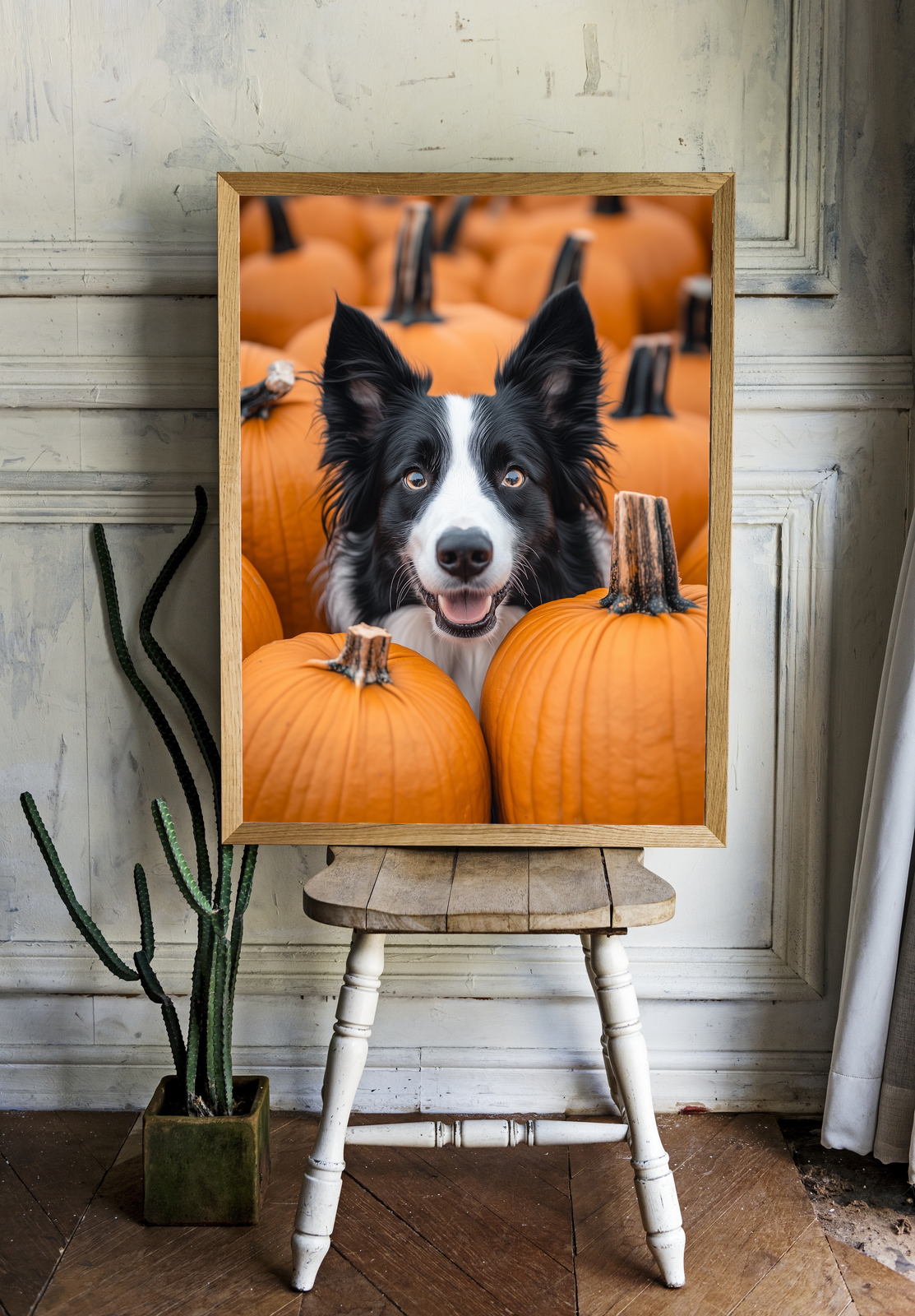 Постер "Собака среди тыкв" 40x50 без рамы