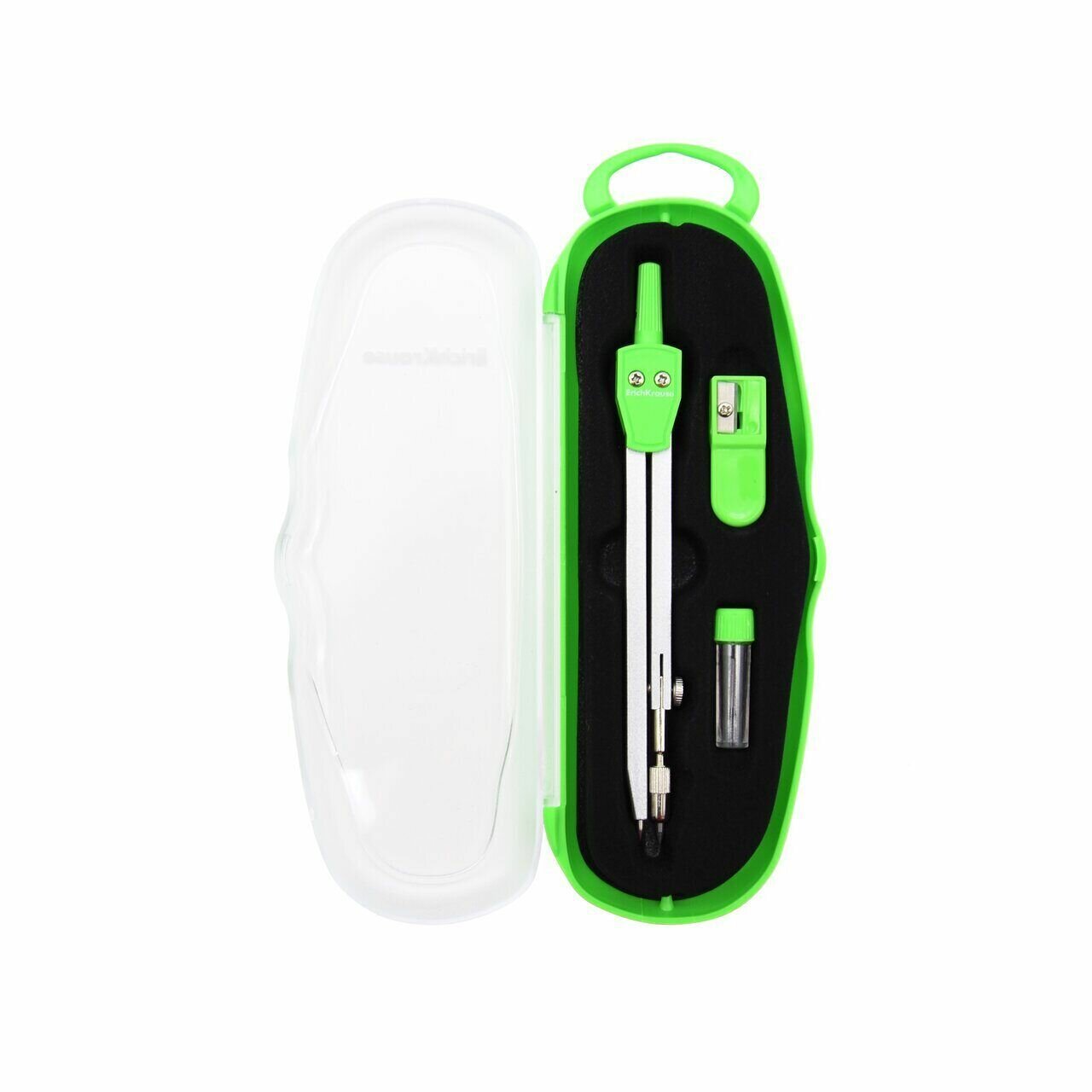 Циркуль-готовальня 3 предмета, циркуль 135мм "Neon" пластиковый пенал, зеленый