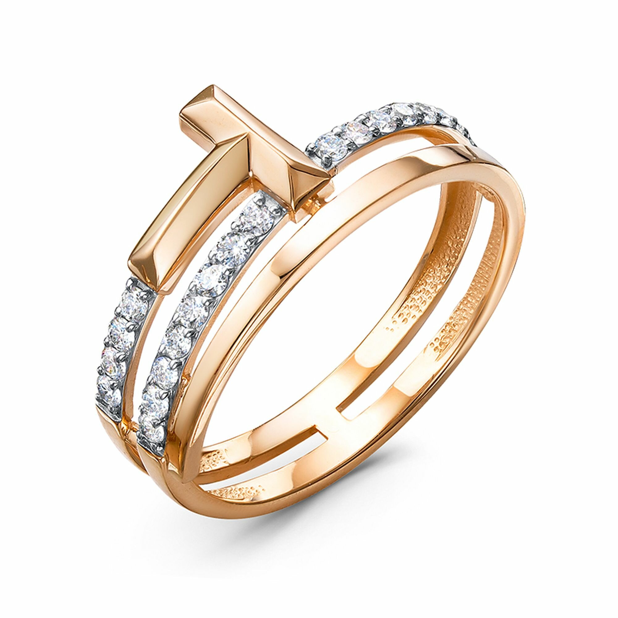 Кольцо дорожка, красное золото, 585 проба, бриллиант