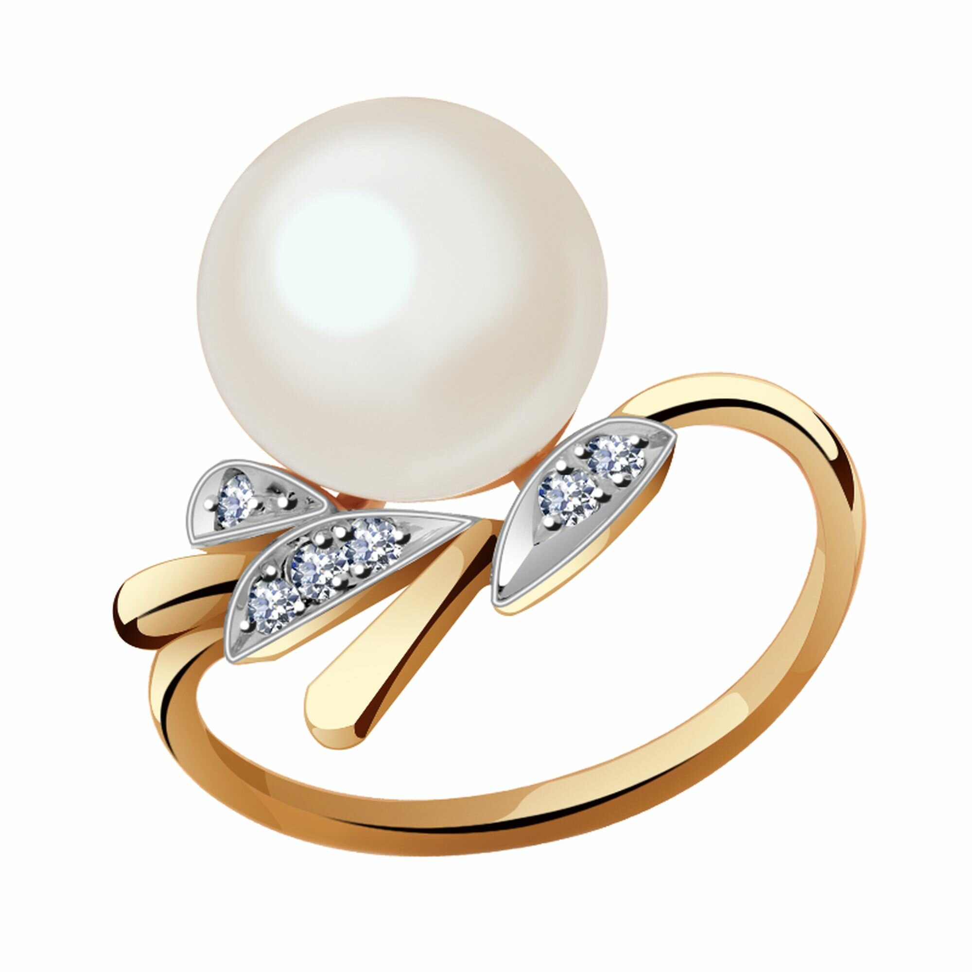 Кольцо, красное золото, 585 проба, жемчуг, фианит