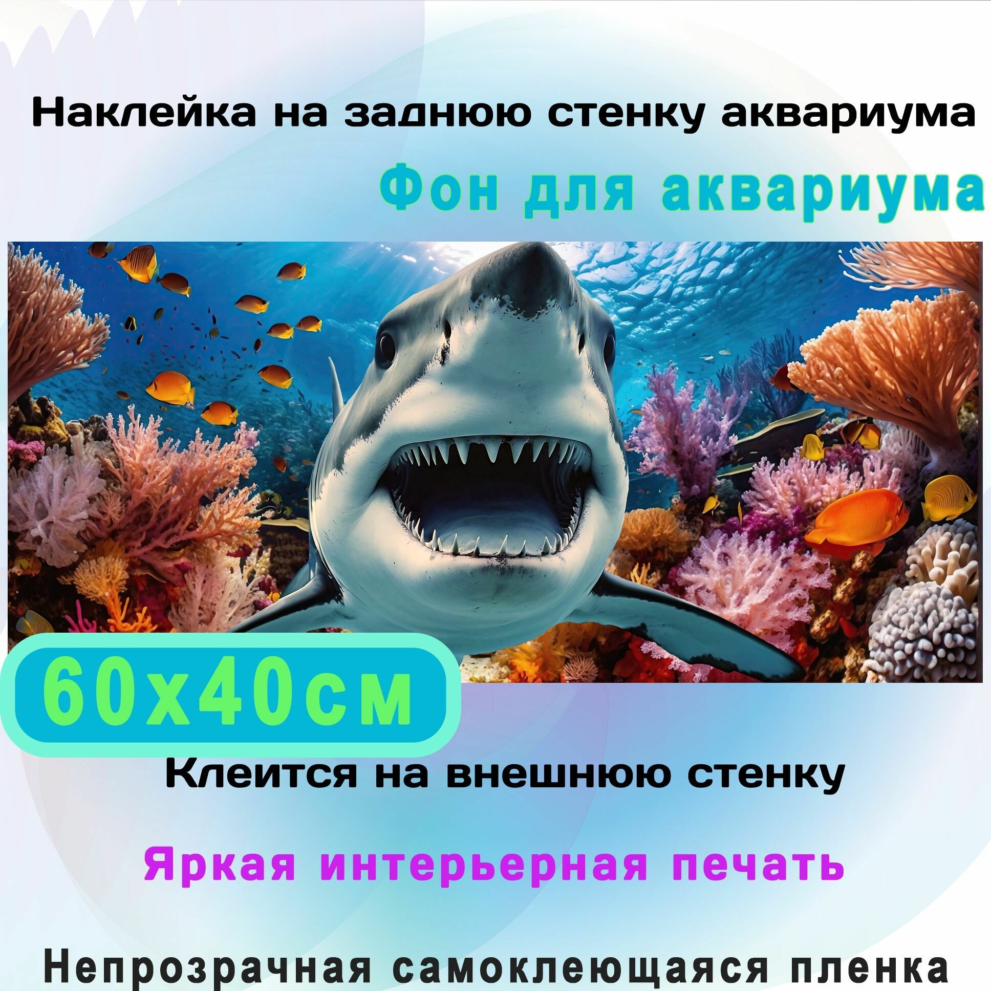 Фон самоклеющийся для аквариума Приплыли 60х40см. Интерьерная печать, европейская пленка. Непрозрачная, односторонняя, клеится снаружи.