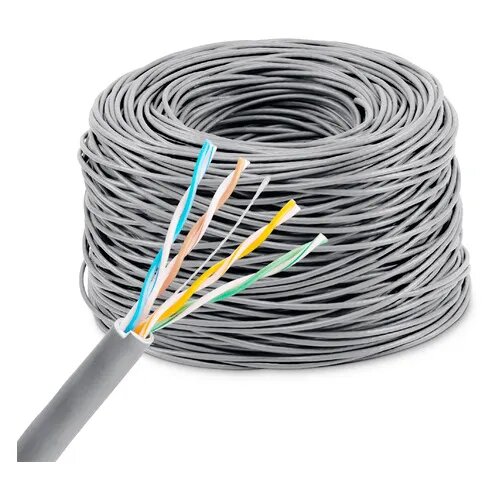 Кабель сетевой KINGPRICE KP-utp-c5e-0.5mm-cca-305m UTP, кат.5E, 305м, 4 пары, 24AWG, 0.5мм, 0.5мм, алюминий омедненный, одножильный, серый