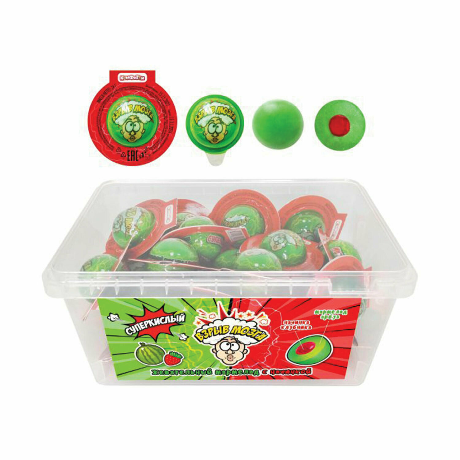 Мармелад взрыв мозга "кислый с начинкой", 18 г, конфитой, КТ94713 (упаковка 30 шт.)