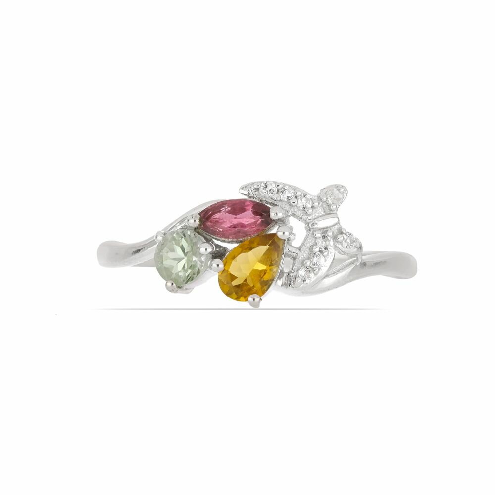 Кольцо, серебро, 925 проба, родирование, турмалин, топаз