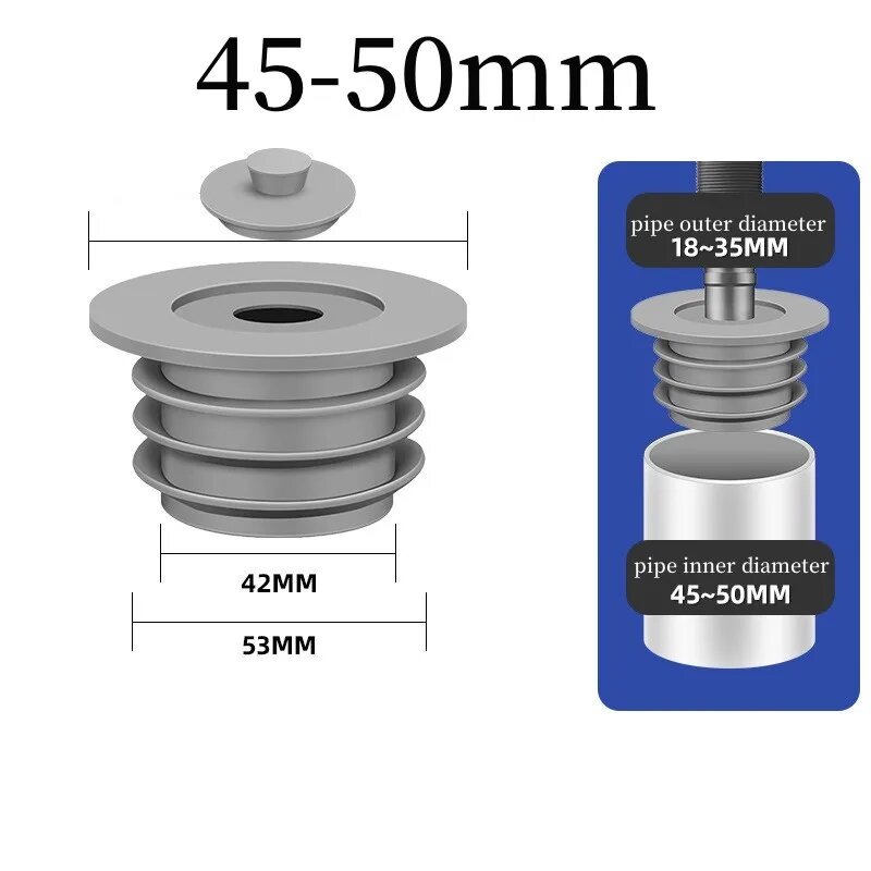 Силиконовая заглушка для слива серого цвета 45-50mm2