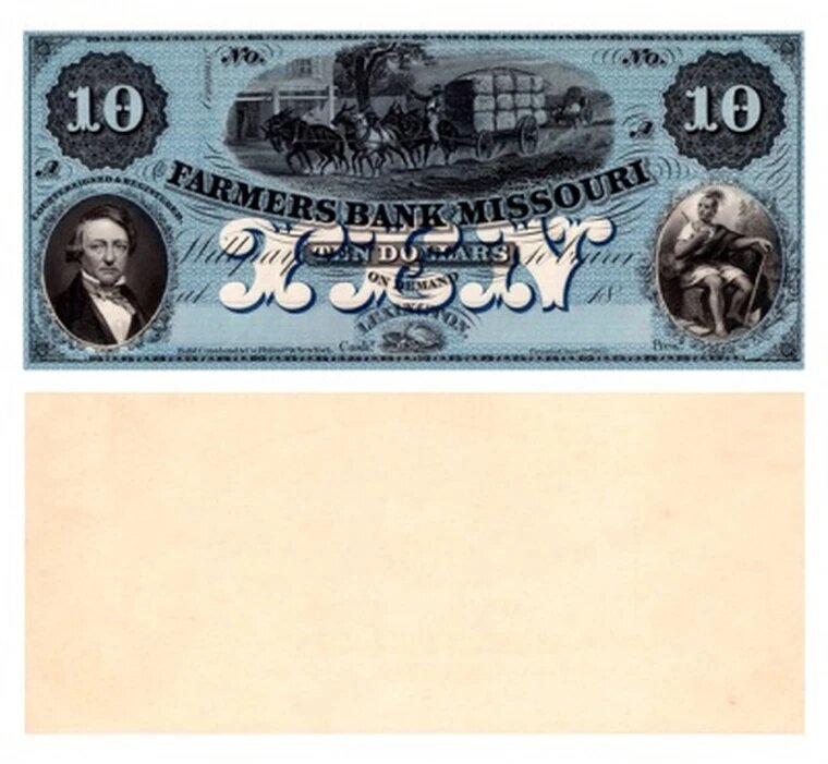 10 долларов 1860 США, штат Миссури, фермерский банк, сувенирная копия, банкноты и купюры редкие коллекционные
