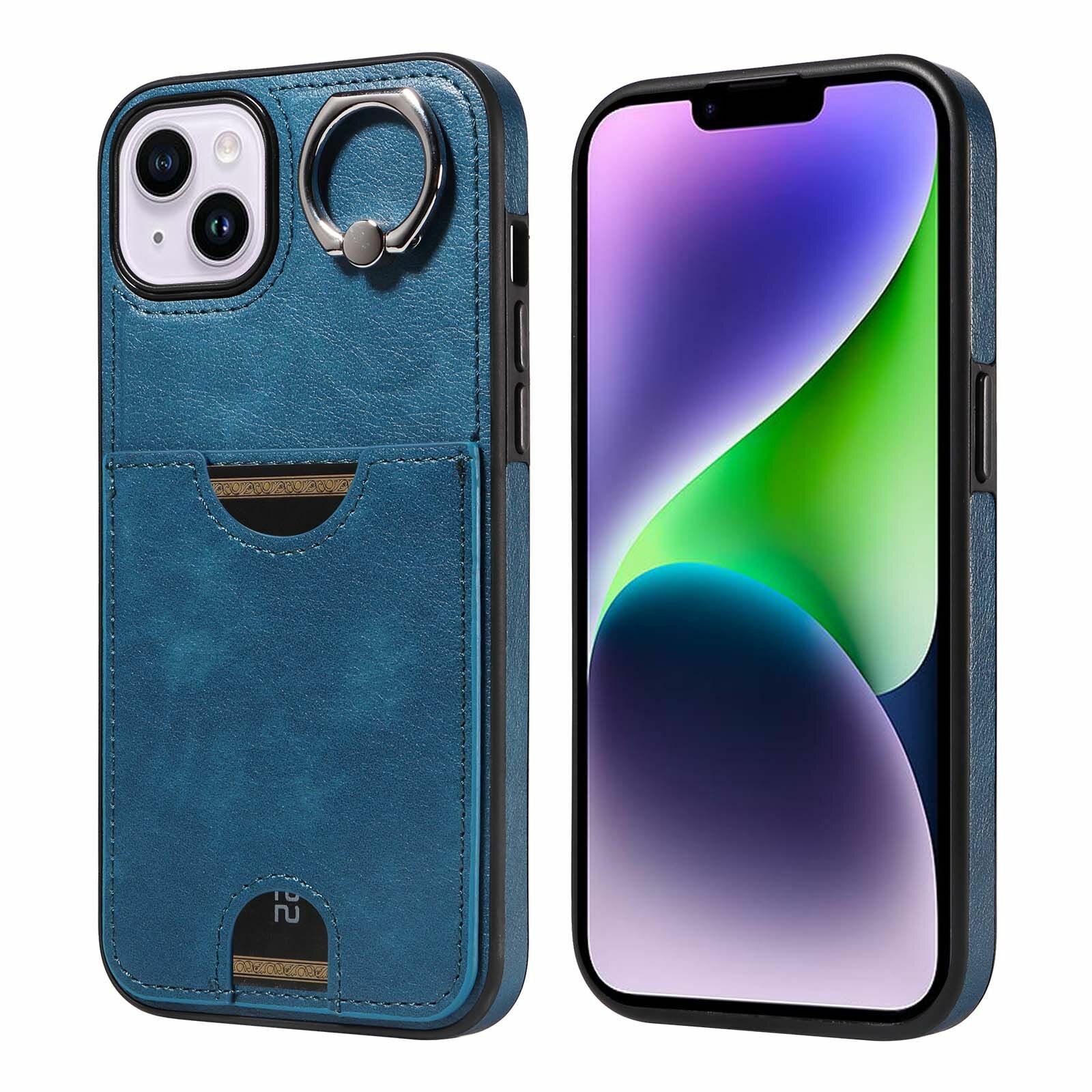 YIKATU Кожаный Чехол Для Apple iPhone 14 Plus (Эпл Айфон 14 Плюс) С Карманом / Картхолдером, С Кольцом Подставкой