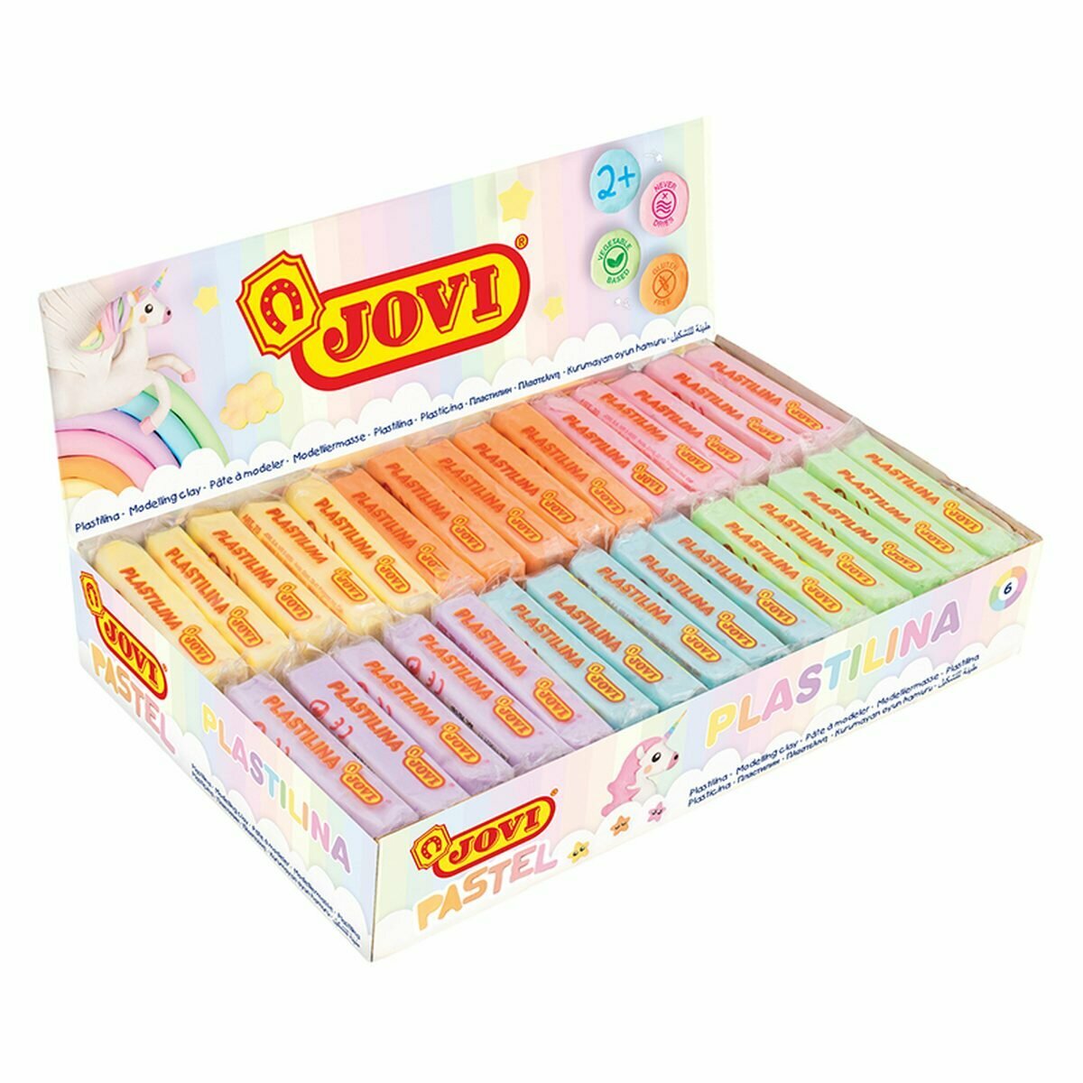 Пластилин 6 цветов Jovi, брусок 50г, пастельный, 180 уп. (70P)