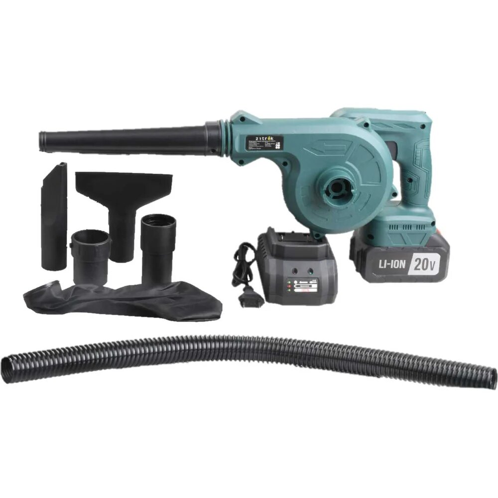 Воздуходувка садовая аккумуляторная Zitrek ZKBL21 с набором насадок, функции обдува и всасывания, емкость мусоросборника
