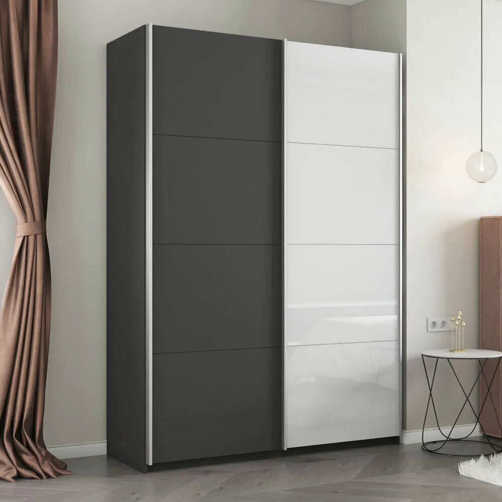 Шкаф-купе Прайм 2-x дв 120 x 230 x 57 ЛДСП Белое Стекло Серый Диамант с доводчиками