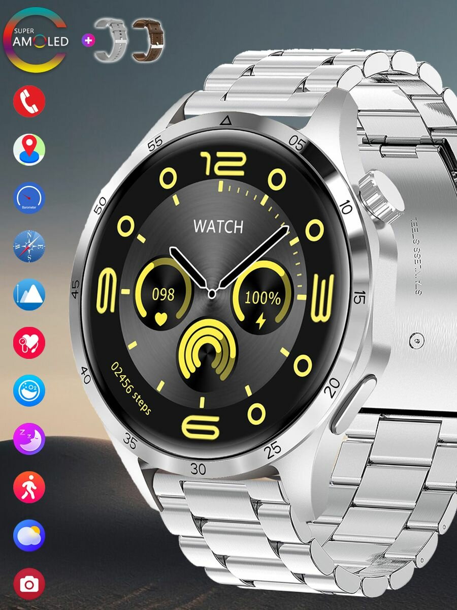 Cмарт-часы Limited Edition 2025, Series 4 Pro Max, 3 ремешка, 47mm, черный, NFC, с функцией вызова по Bluetooth