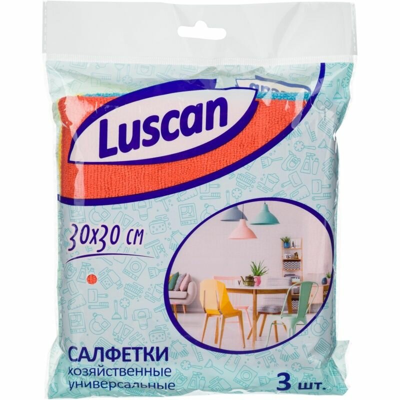 Хозяйственные салфетки Luscan Микрофибра, универсальные, 300 г/м2, 30х30 см, 3 шт