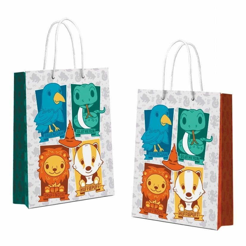 Подарочный пакет ND Play "Harry Potter", Чиби, белый с гербами, большой, 335х406х155 мм (297874)