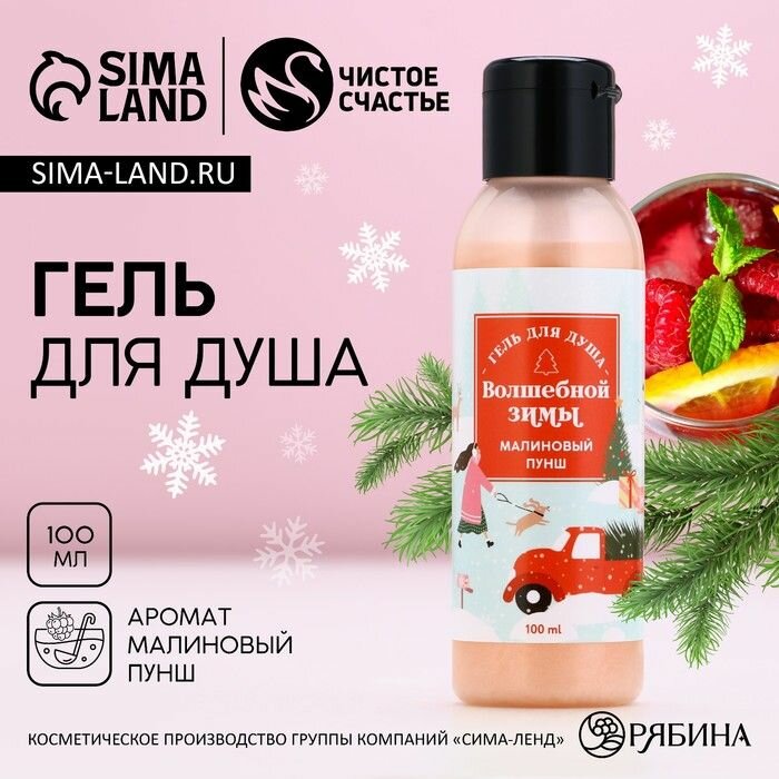 Гель для душа Чистое счастье "Волшебной зимы" 100 мл, аромат малиновый пунш