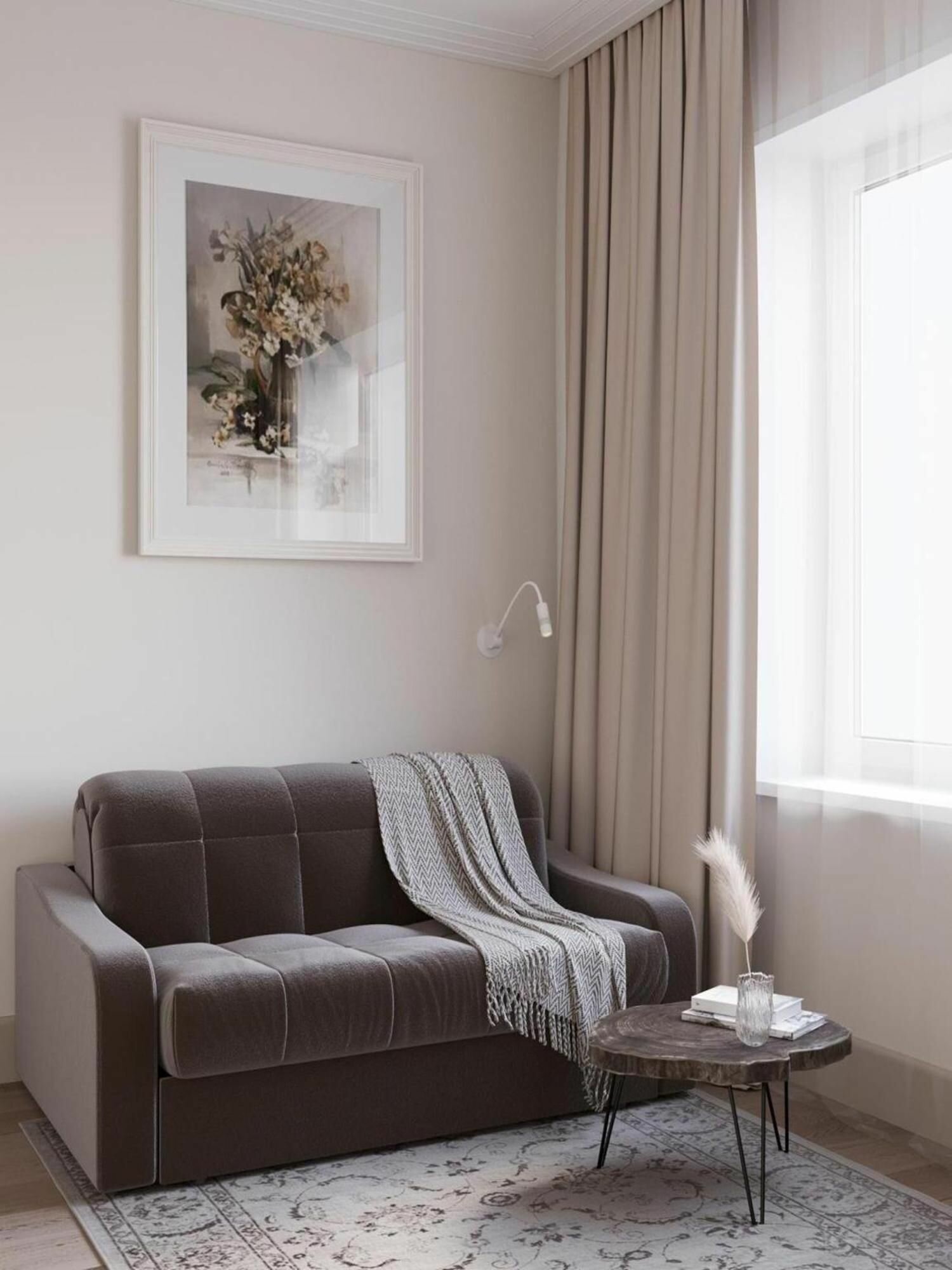 Диван кровать Manons Maison Муррен, раскладной механизм Аккордеон, Велюр Коричневый, 154х100х95 см