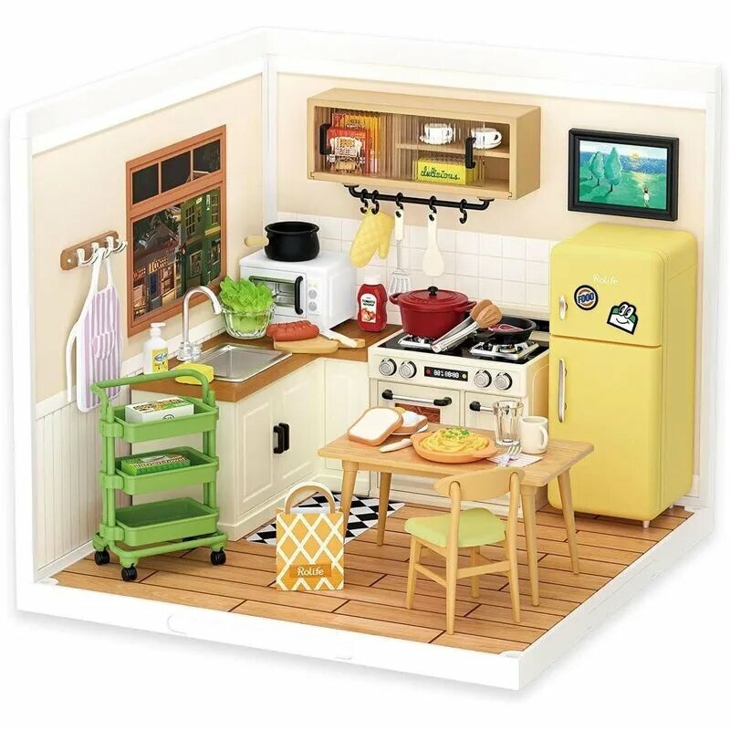 Rolife Светодиодный мини-кукольный домик, набор игрушечных строительных блоков в масштабе 1:24, детская модель строительных блоков для детей в возрасте 8-15 лет