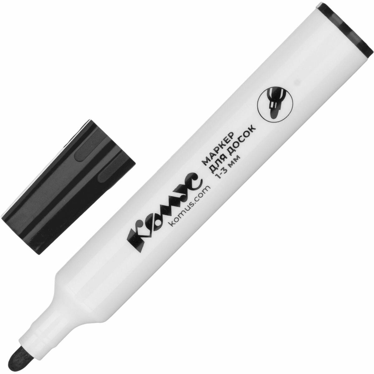 Маркер для досок Комус (круглый наконечник, 1-3мм, черный) (1660254), 12шт.